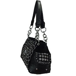 Zzfab Star Flower Concealed Carry Purse Rhinestone Western Handbag Black