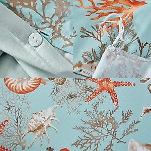 Brandream Luxury Nautical Bedding Set Queen Size Coastal Beach 100% Egyptian Cotton Duvet Cover Set 3-Piece Smooth Crisp Silky (Comforter Not Included)