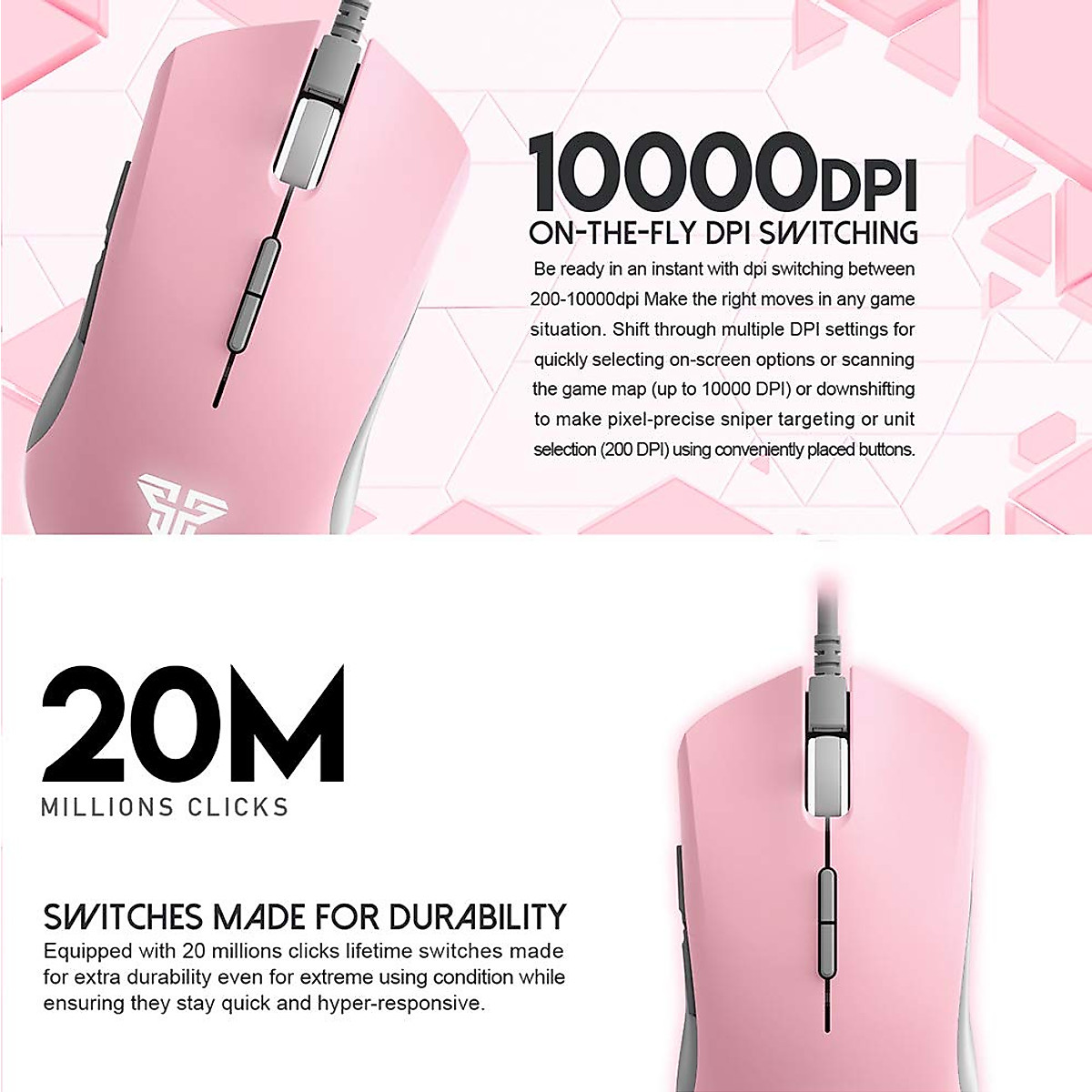 FANTECH Blake X17 Advanced Wired Gaming Mouse, 16.8 Million RGB Color Backlit, 10,000 DPI Optical Sensor, 7 Programmable Buttons, for Right or Left Hand Use, Pink (Sakura Edition)