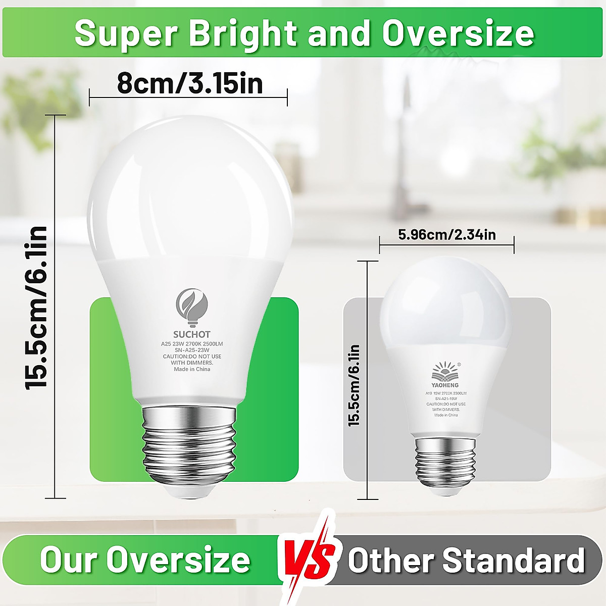 CFMASTER A25 LED Light Bulb, 150-200 watt Equivalent Light Bulbs, 23W 5000K Daylight LED Bulbs, 2500 Lumens, Bright White LED Bulb, E26 Base for Indoor and Outdoor, Energy Efficient ETL Listed, 6-Pack