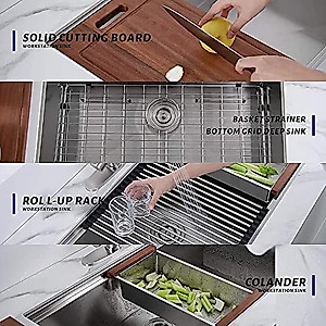 Hausinluck 32 inch Workstation Undermount Kitchen Sink, Stainless Steel Undermount Kitchen Sink 18 Gauge, Handmade Modern Single Bowl Deep Kitchen Sink with Ledge and Accessories (Pack of 5)