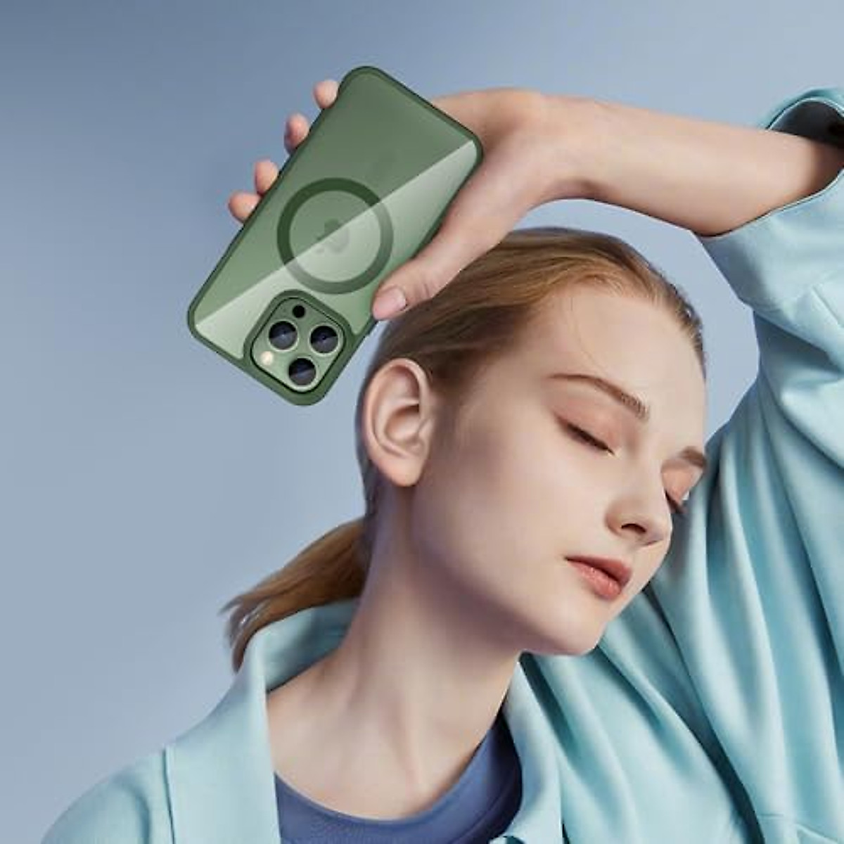 VEGO for iPhone 13 Pro Max Magnetic Case, Clear Hard PC Back Cover Shockproof Protective Slim Bumper Case with Built-in Strong Magnets for iPhone 13 Pro Max & iPhone 12 Pro Max 6.7"- Alpine Green