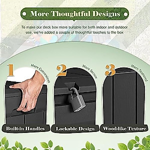 Homall 85 Gallon Large Resin Deck Box Waterproof Outdoor Storage with Padlock Indoor Outdoor Organization and Storage Container for Patio Furniture Cushions, Pool Toys, Garden Tools (Black)