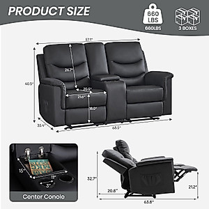 Consofa Loveseat Recliner Reclining Loveseat with Console, Wall Hugger Loveseat Recliner, Double Reclining Loveseat with Side Pockets & Cup Holders for Living Room, Office, Home Theater
