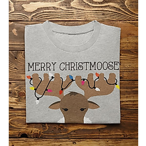 Animal World Ugly Christmas Sweater Men, Funny Xmas Sweaters, Mens Long Sleeve Merry Christmoose Festive Holiday Pullover Ideal for Parties and Seasonal Casual Wear, Heather, 4XL