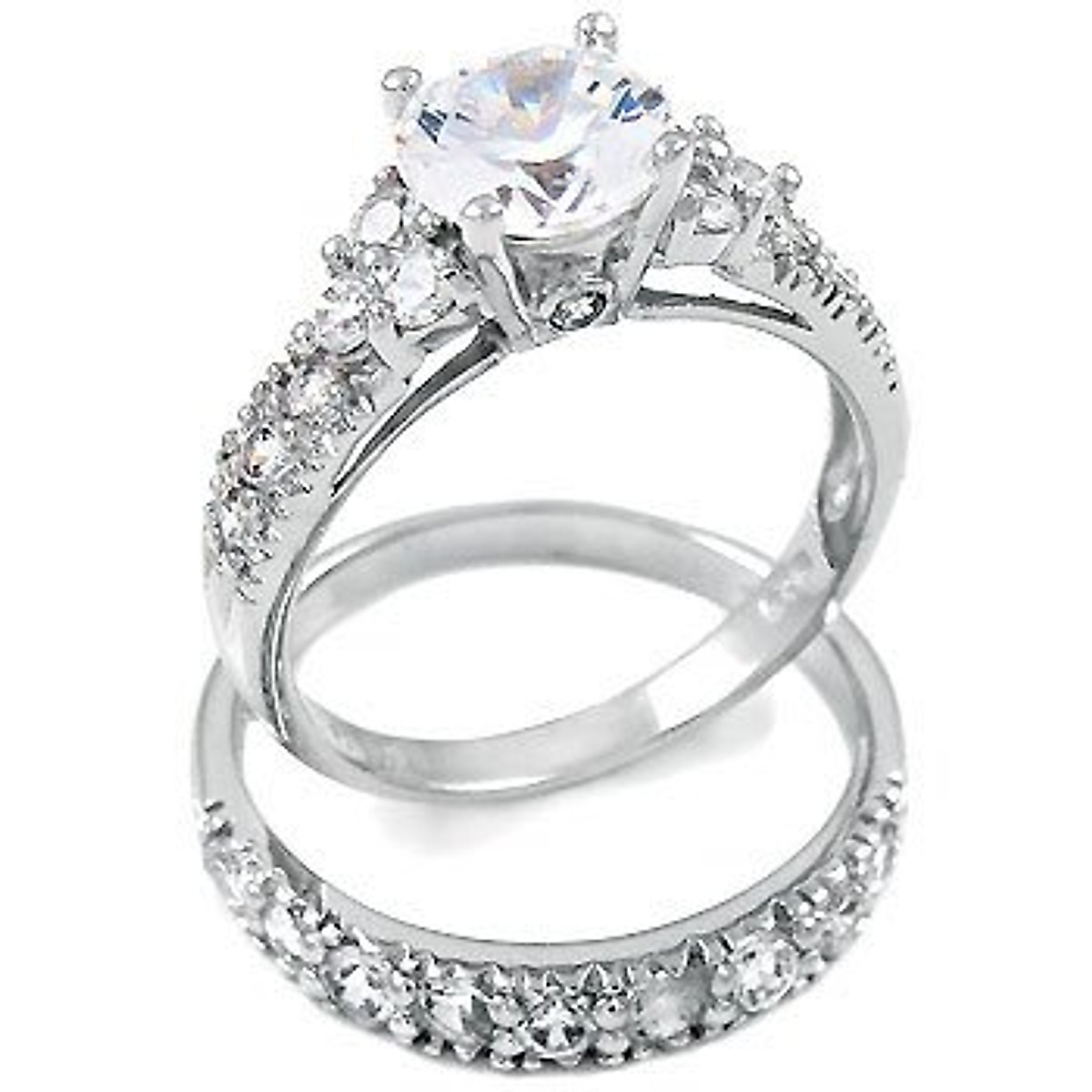 Sterling Silver Cubic Zirconia CZ Wedding Engagement Ring Set Sz 9