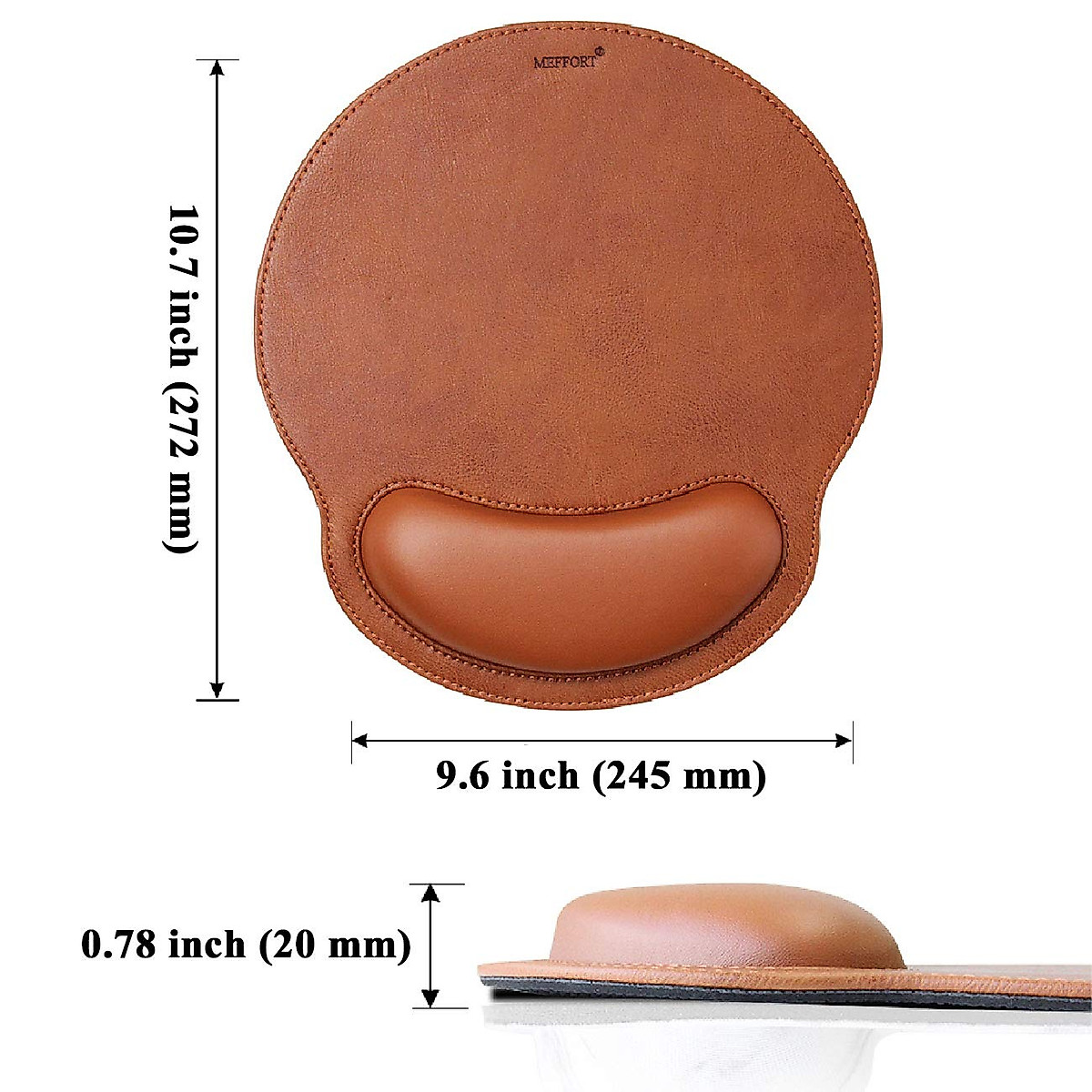 Meffort Inc Leather Mouse Pad with Wrist Rest Support & Non-Slip Base, Durable Ergonomic Gaming Mousepad - (Round, Brown)