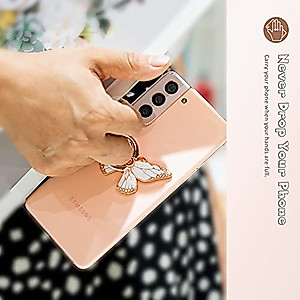 Butterfly Cell Phone Ring Holder, 360°Rotation Phone Ring Grip, Compatible with iPhone, Samsung Galaxy, LG Google Pixel, iPad, Rhinestones and Enamel (Rose Gold and White)