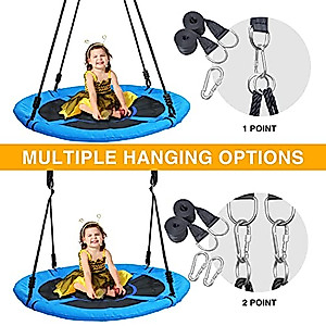 Trekassy 700lb 40 Inch Saucer Tree Swing for Kids Adults 900D Oxford Waterproof with 2pcs Tree Hanging Straps, Steel Frame and Adjustable Ropes Blue