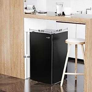 Compact Fridge 3.2 CU.FT. Mini Dorm Refrigerator Small Fridge with Freezer, 37 dB Low Noise, Adjustable Temperature, Reversible Door, for Home Office Dorm or RV (Black)