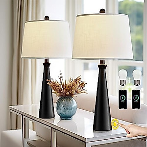 Oneach 25.75" Table Lamps Set of 2 for Living Room Bedroom, Bedside Lamp 3-Way Dimmable Touch Control, Modern Black Nightstand Light Fabric Shade Vintage Accent Style