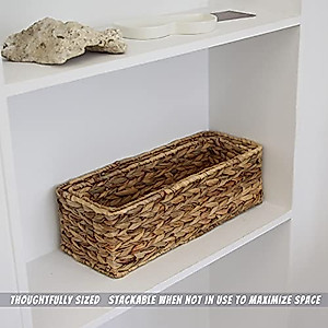 Toilet Paper Basket Natural Woven Bathroom Storage Organizer Basket Wicker Decorative Toilet Roll Holder Tank Basket(Water Hyacinth)