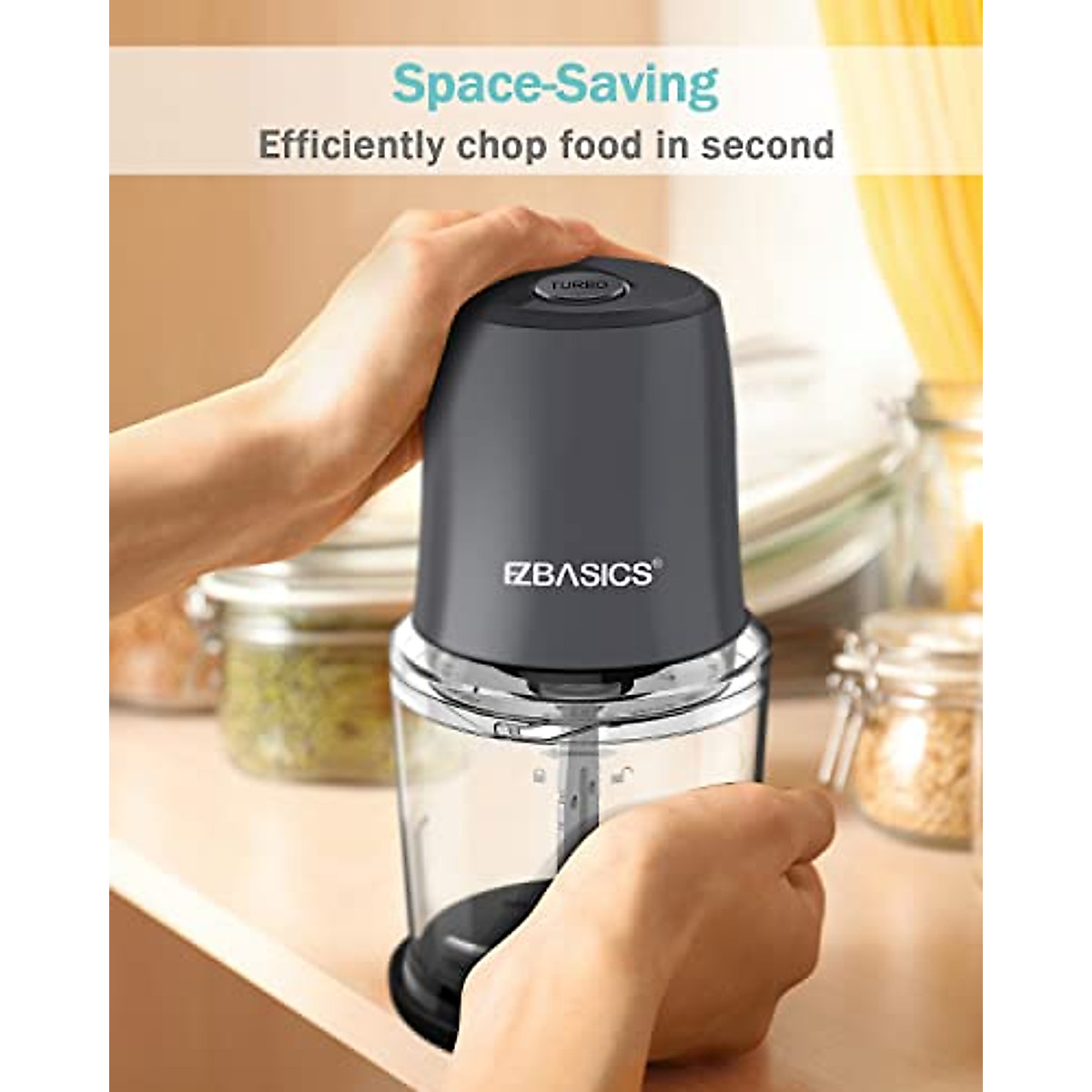 Food Processor, EZBASICS Small Food Processor for Vegetables, Meat, Fruits, Nuts, 2 Speed Mini Food Chopper With Sharp Blades, 2-Cup Capacity, Silver