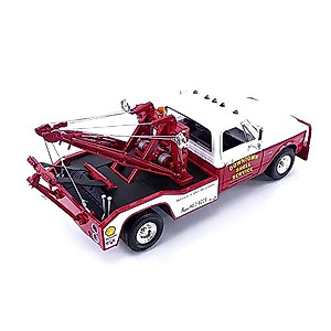 Greenlight 1972 Chevrolet C-30 Dually Wrecker Tow Truck Downtown Shell Service - Service is Our Business White and Red 1/18 Diecast Model Car