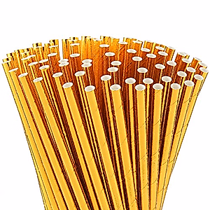 ALINK Gold Foil Paper Straws, Biodegradable Disposable Drinking Straws for Birthday, Wedding, Bridal/Baby Shower, Christmas Decorations and Party Supplies, Pack of 100