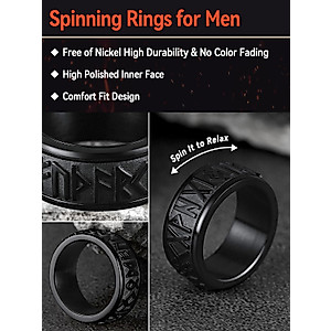 Scandinavia Viking Rune Band Thumb Rings, Black Punk Pinky Ring for Male, Women Spinner Stackable Finger Acccessories