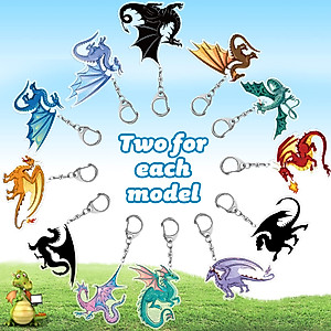2.4 Inch Dragon Keychain for Kids Dragon Party Favor Acrylic Dragon Key Ring Dinosaur Key Chains Fire Sunshine Glory Dinosaur Key Ring Car Handbag Wallet Jewelry Gifts for Kid, Assorted Style (24 Pcs)