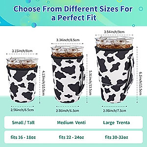 3 Pack Iced Coffee Sleeve for Cold Drink Cups，Reusable Insulator Sleeves Cup Holder for Cold Drinks Beverages Compatible with Starbucks Coffee, Dunkin Coffee ，More (Cow Print)