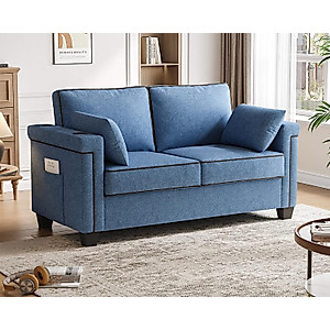 Fadware Pull Out Sofa Bed, Twin Size Sleeper Sofa Couch with Memory Foam Mattress, 2 in 1 Convertible Pullout Couch Bed with USB Charging Ports for Compact Living Space, Apartment, Office, Blue