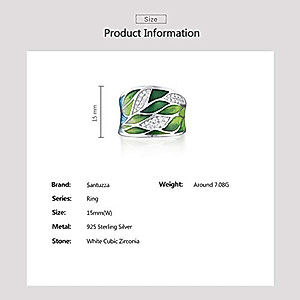 Santuzza 925 Sterling Silver Bamboo Leaves Ring White Cubic Zirconia Handmade Enamel Leaf Rings (7)