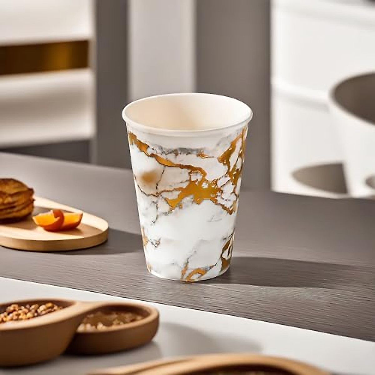 Silver Spoons Gold 9 Oz Marble Collection Disposable Coffee Cups - 18 Count