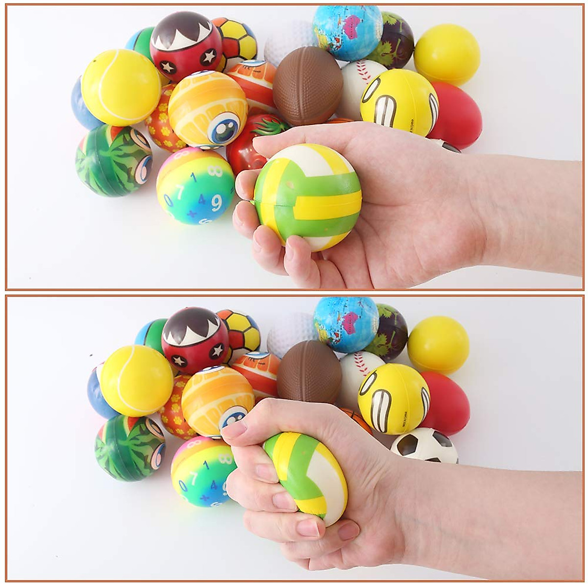 LovesTown 24 PCS Stress Balls Bulk, Sport Stress Balls for Adults Kids Foam Squeeze Balls Stress Relief Assorted Designs Treasure Box Toys for Party Classroom Students Prize