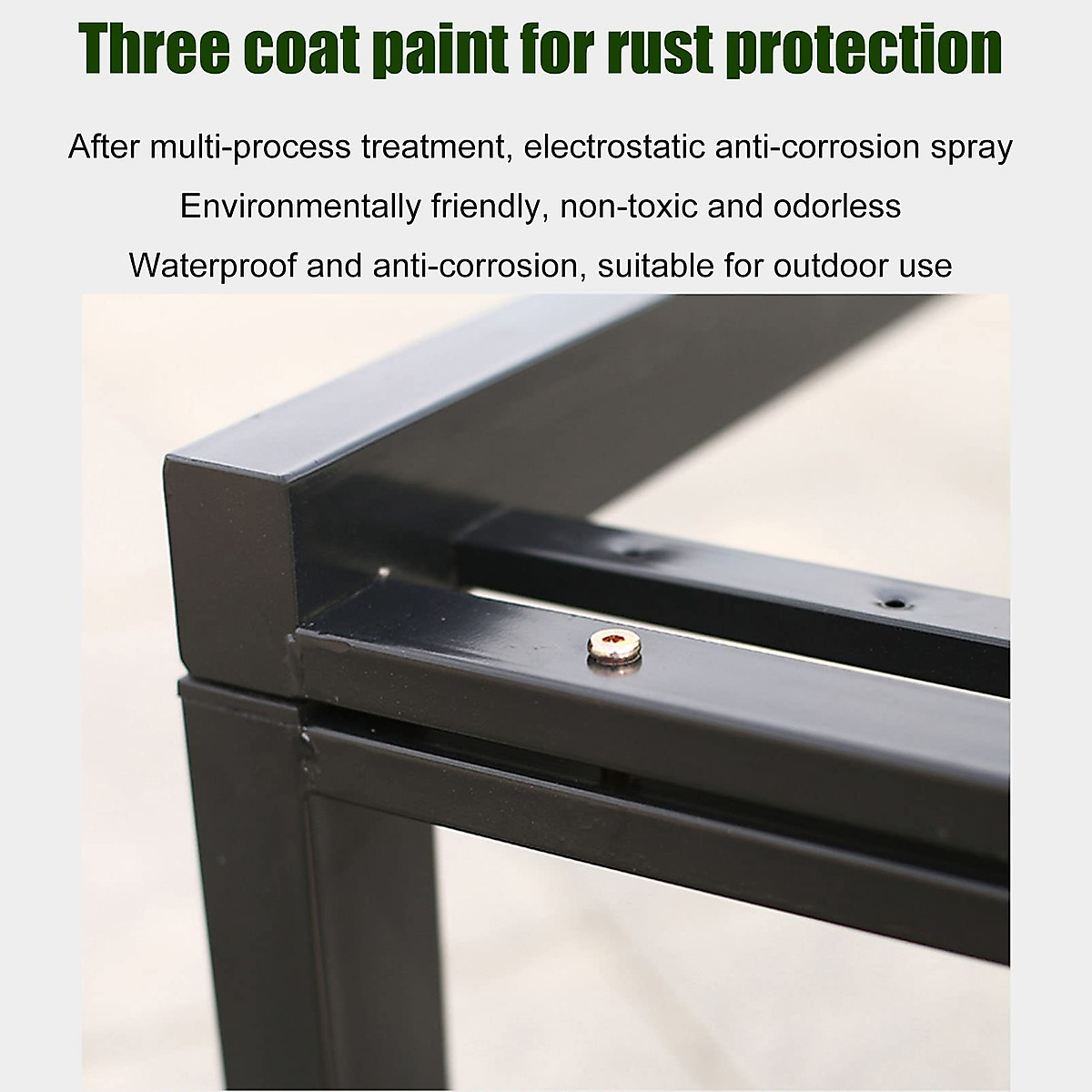 Garden Bench Park Slatted Seats Patio Loveseat, Outdoor Wooden Backless Porch Bench Metal Frame Chair, Lawn Front Porch Path Yard Decor Deck Furniture for 2-3 Person Seat, For Hospital/School/Plaza