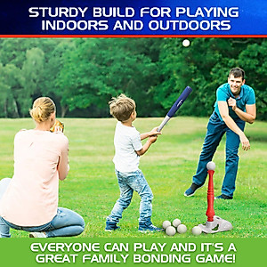 EagleStone T Ball Sets for Kids 3-5, 5-8, Tee Ball Set for Toddlers, Baseball Outdoor Toy Includes 6 Large Balls, Adjustable Teeball Batting Tee, Tball Games for Boys & Girls, Kids Ages 3-12 Years