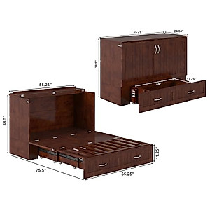 AFI Southampton Full Murphy Bed Chest with Mattress, Storage, and Built-in Charger in Walnut