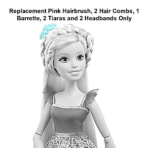 Replacement Parts for Barbie Endless Hair Kingdom 17" Princess Doll - DKR09 ~ Includes Pink Hairbrush, 2 Hair Combs, 1 Barrette, 2 Tiaras and 2 Headbands
