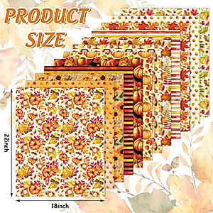 Whaline 12Pcs Fall Cotton Fabric Bundles 18 x 22 Inch Watercolor Pumpkin Maple Sunflower Fat Quarters Autumn Quilting Patchwork Squares Sewing Fabrics for Fall Thanksgiving DIY Craft Party Decor