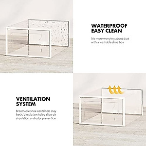 SEE SPRING Large 12 Pack Shoe Storage Box, Black Plastic Stackable Shoe Organizer for Closet, Space Saving Foldable Sneaker Containers Bins Holders Racks (Obsidian Black)