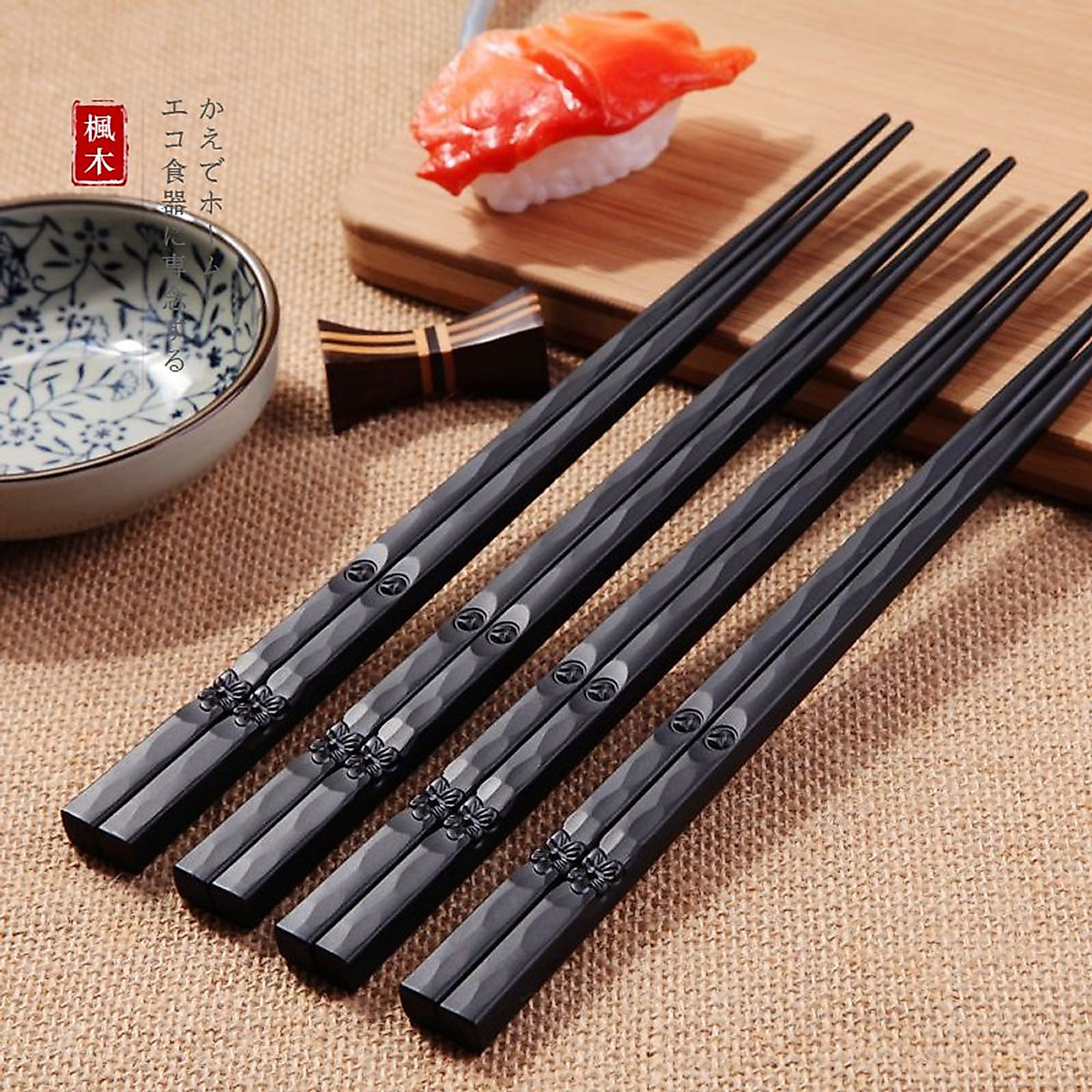 4 Pairs Japanese Chopsticks Set Sushi Chop Sticks,Smooth Surface, Premium Quality, 9.45-inch Long