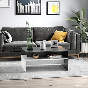 HOMCOM Modern Coffee Table, 2-Tier Rectangular Center Table with Storage Shelves for Living Room, Black/White