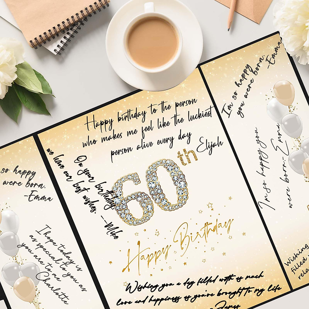 Crenics 60th Birthday Decorations for Men Women, Creative 60th Birthday Guest Book Alternative, 60th Birthday Signature Book Poster 18 x 12 inch, Great 60th Birthday Gifts