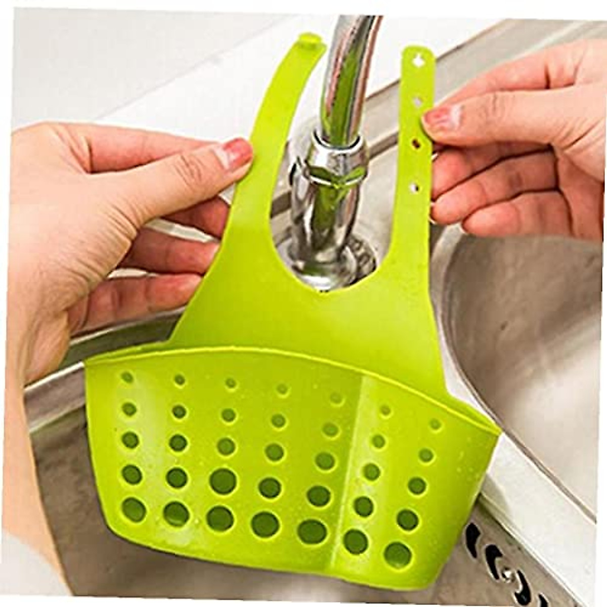 Pinicecore Kitchen Sink Sponge Holder Sink Holder Sponge Drain Rack 2 Bags Holes Tap Hanging Strainer Organizer for Brush Sponge Bathroom Holder Kitchen Holder Green