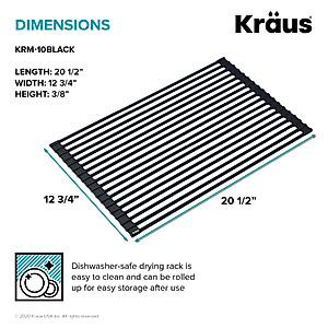KRAUS Multipurpose Over-Sink Roll-Up Dish Drying Rack, Colander and Trivet in Black, KRM-10BLACK
