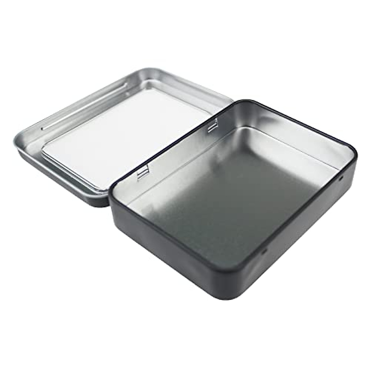 12 Pack Empty Rectangular Metal Storage Organizer Tins with Clear Window Hinged Lids for Small Items and Other Craft Projects, 4.5 x 3.3 x 0.9 inch (Black)