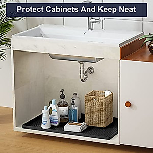 Under Sink Mat - 34" x 22" Waterproof Kitchen Cabinet Mat - Flexible Silicone Under Sink Liner with Drain Hole - Kitchen Bathroom Cabinet Mat and Protector for Drips Leaks Spills (Black)