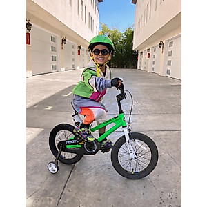 RoyalBaby Freestyle Kids Bike Boys Girls 16 Inch BMX Childrens Bicycle with Training Wheels & Kickstand for Ages 4-7 years, Green