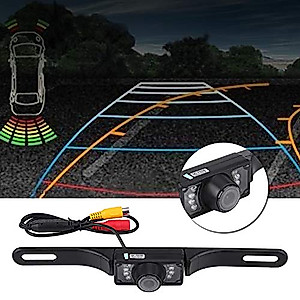 Qiilu License Plate Camera 7 LED 170° Wide Angle Car License Plate Reaview Reverse Backup Night Vision Camera Waterpoof