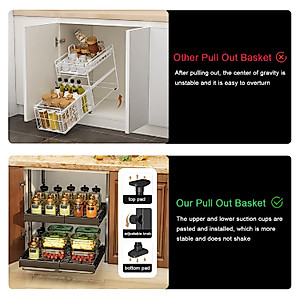 moapm Pull Out Cabinet Organizer Wire Basket Slide Out Cabinet Drawer 2 Tier Individual Storage Shelves Spice Rack Under Sink Organizers and Storage for Kitchen, Bathroom Double Layer
