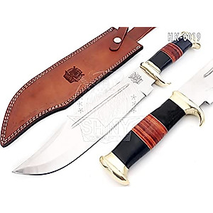 SHINY CRAFTS | Handmade Forged Crocodile Dundee, Fixed Blade, Full Tang Bowie, Hunting, Camping Knife,Knife with Leather Sheath
