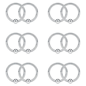 SCERRING 16G 10mm Captive Bead Piercing Ring Stainless Steel Nose Septum Tragus Daith Helix Lip Eyebrow Hoop Rings 12PCS (Silver)