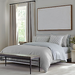 Nate Home by Nate Berkus 300TC 3-Piece Luxe Cotton Sateen Duvet Cover | Ultra Soft, Cool, Bedding Set from mDesign - King Size - 1 Duvet Cover/2 Pillow Shams, Quartz (Light Gray)