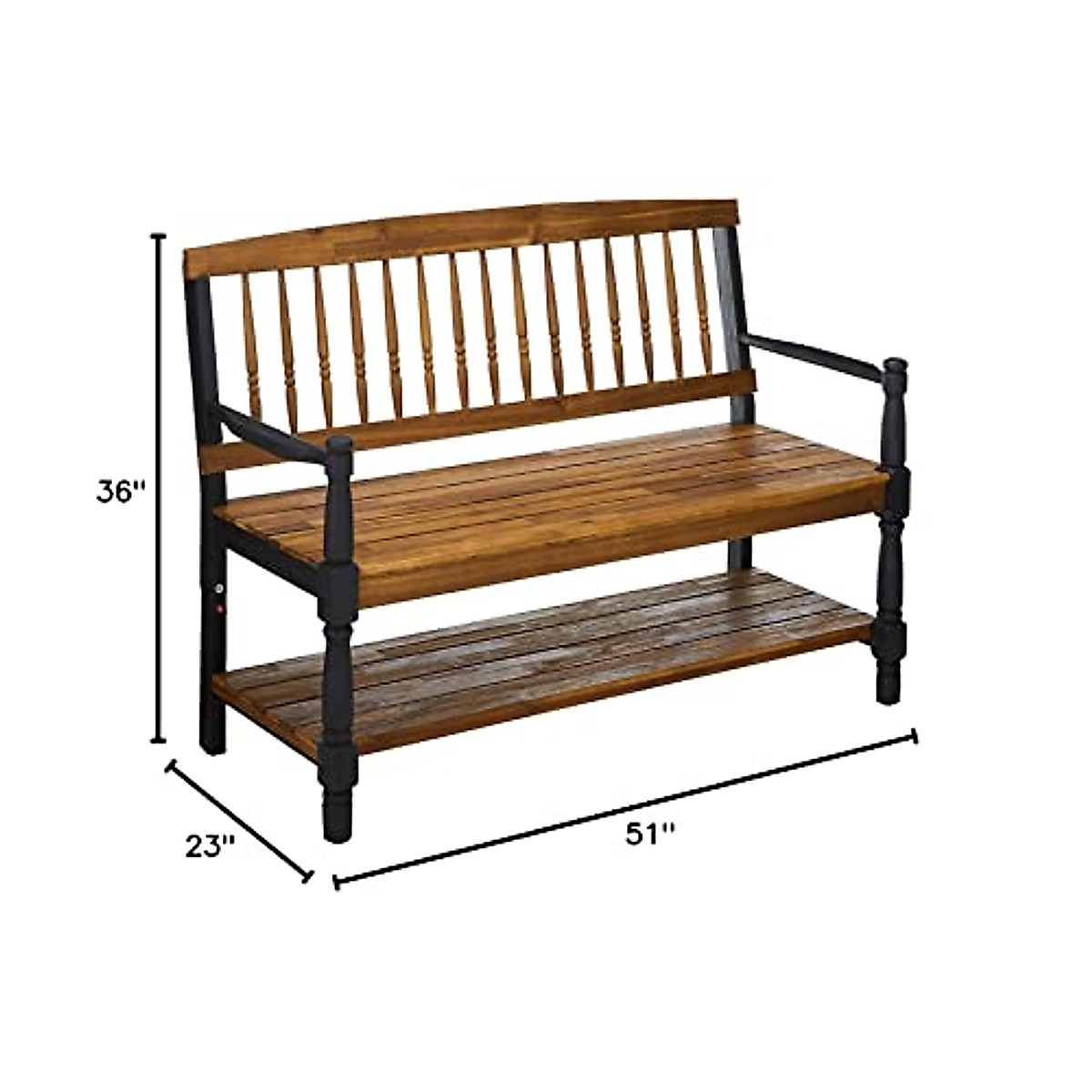 Christopher Knight Home Eddie Indoor Farmhouse Acacia Wood Bench with Shelf, Teak and Black Finish