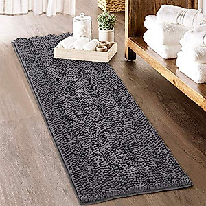 Grey Bath Rugs - Soft Large Bathroom Rugs Farmhouse Floor Cover Water Absorbent Bath Mat Shower Carpet for Toilet Door Way Kitchen Kids Baby, 60" x 24", 1 Pc