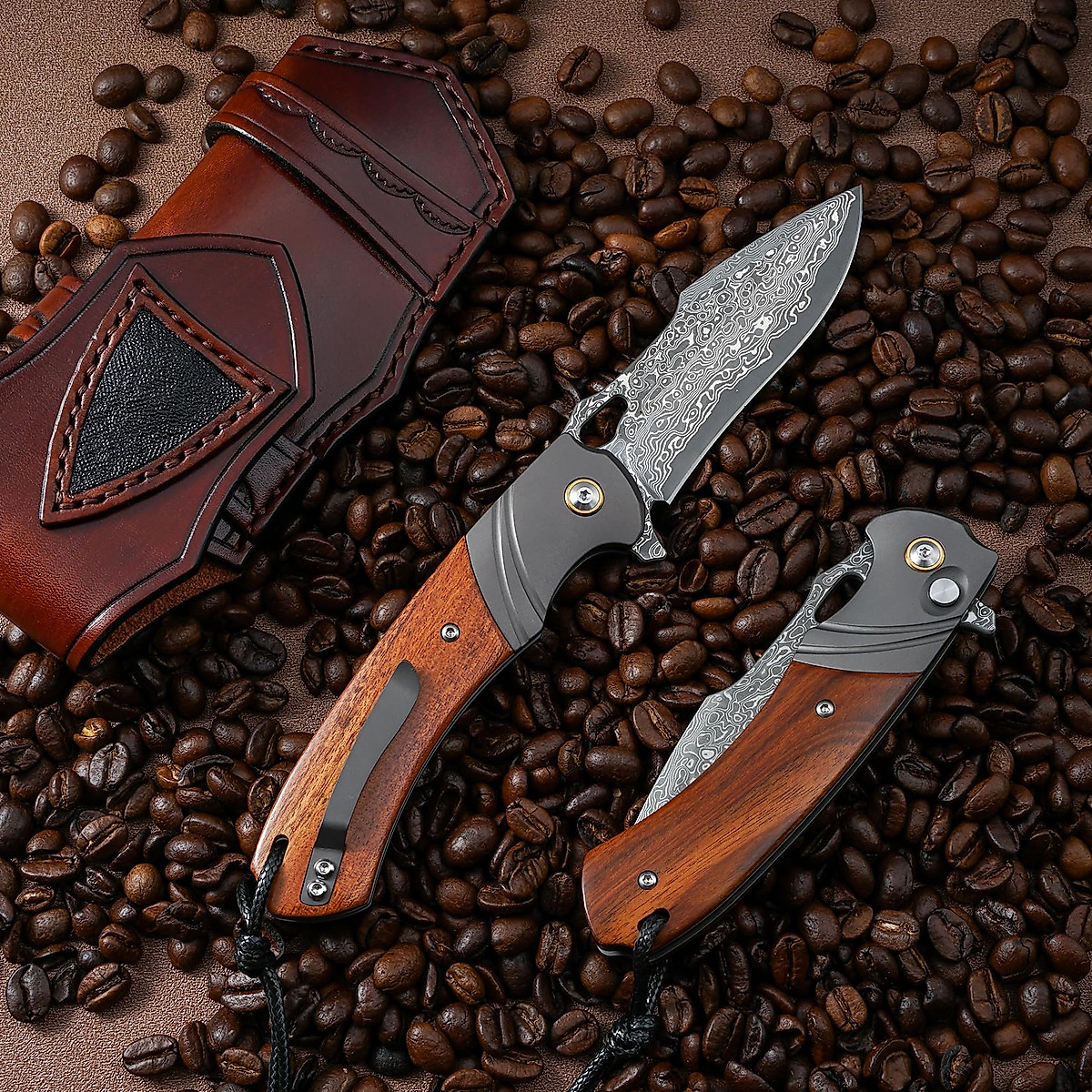 VNLA Pocket Knife,Folding.with Damascus Steel Blade Small Pocket Knife with Pocket Clip. Button Lock Everyday Carry Knife for Men Women Indoor Outdoor Gift