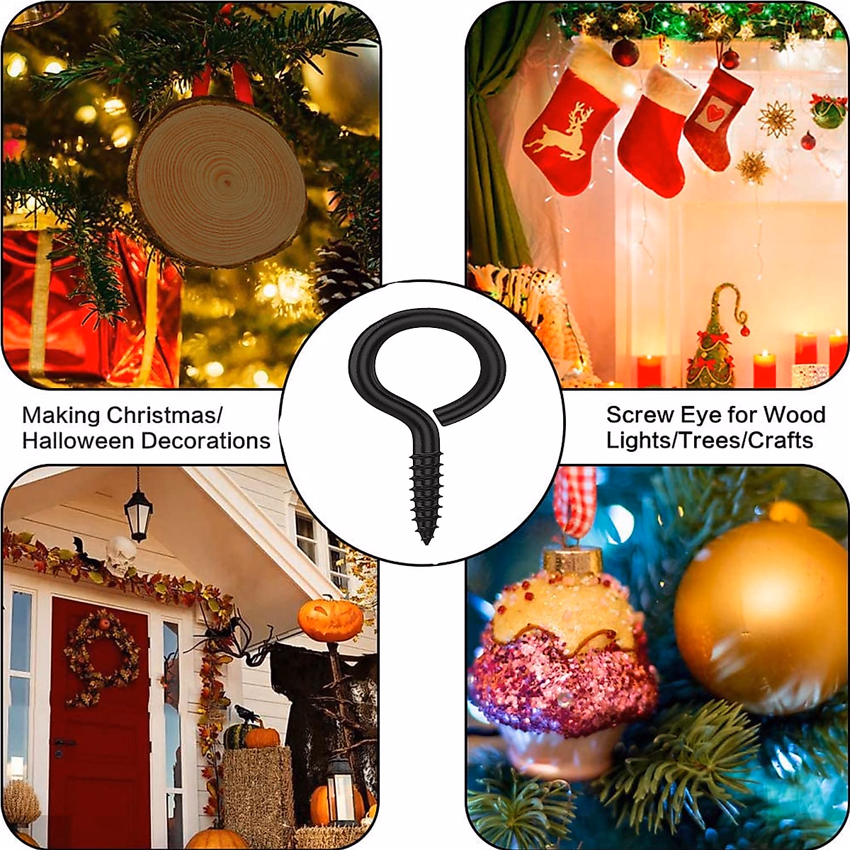 100 Pcs 1 Inch Metal Screw Eyes Hook Self Tapping Screw in Eye Hooks Ring for Indoor & Outdoor Hanging, Lifting and Securing Cables, Wires Etc Small Items, Black