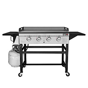 Royal Gourmet GB4001B 4-Burner Flat Top Gas Grill 52000-BTU Propane Fueled Professional Outdoor Griddle 36inch Backyard Cooking with Side Table, Black